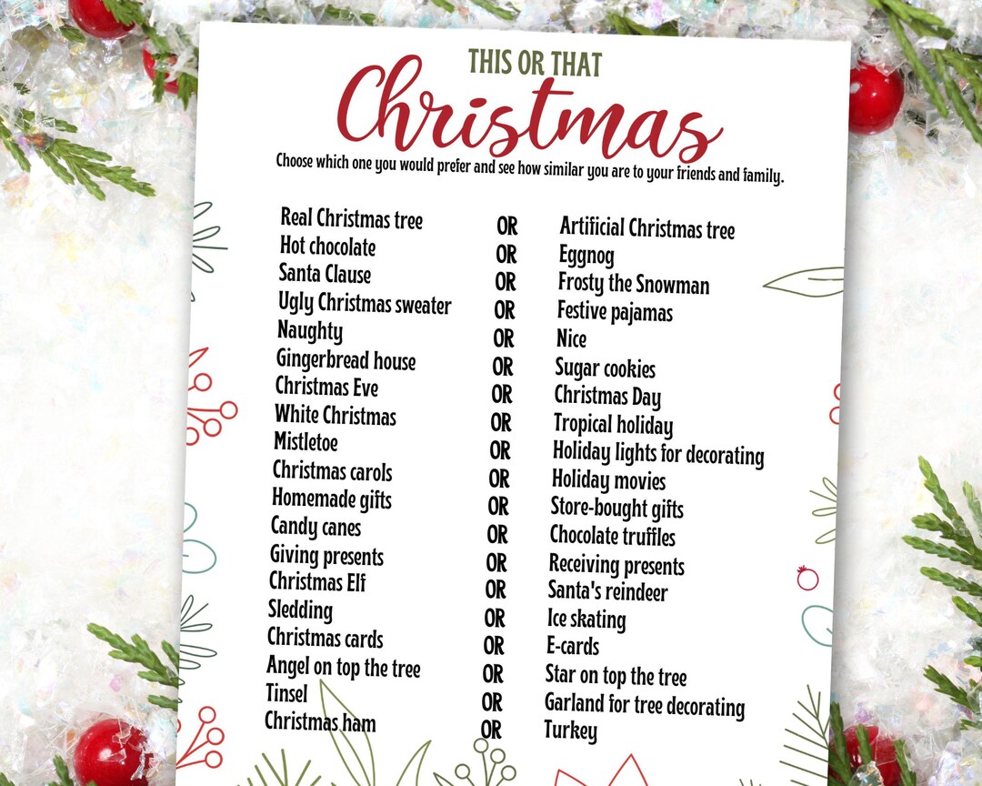 Christmas This or That Party Game, Would You Rather Game for Kids ...