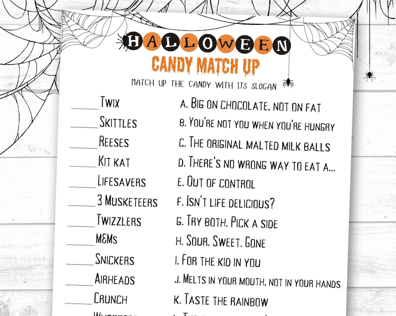Halloween Trivia Candy Match Game, Halloween Candy Guessing Game ...