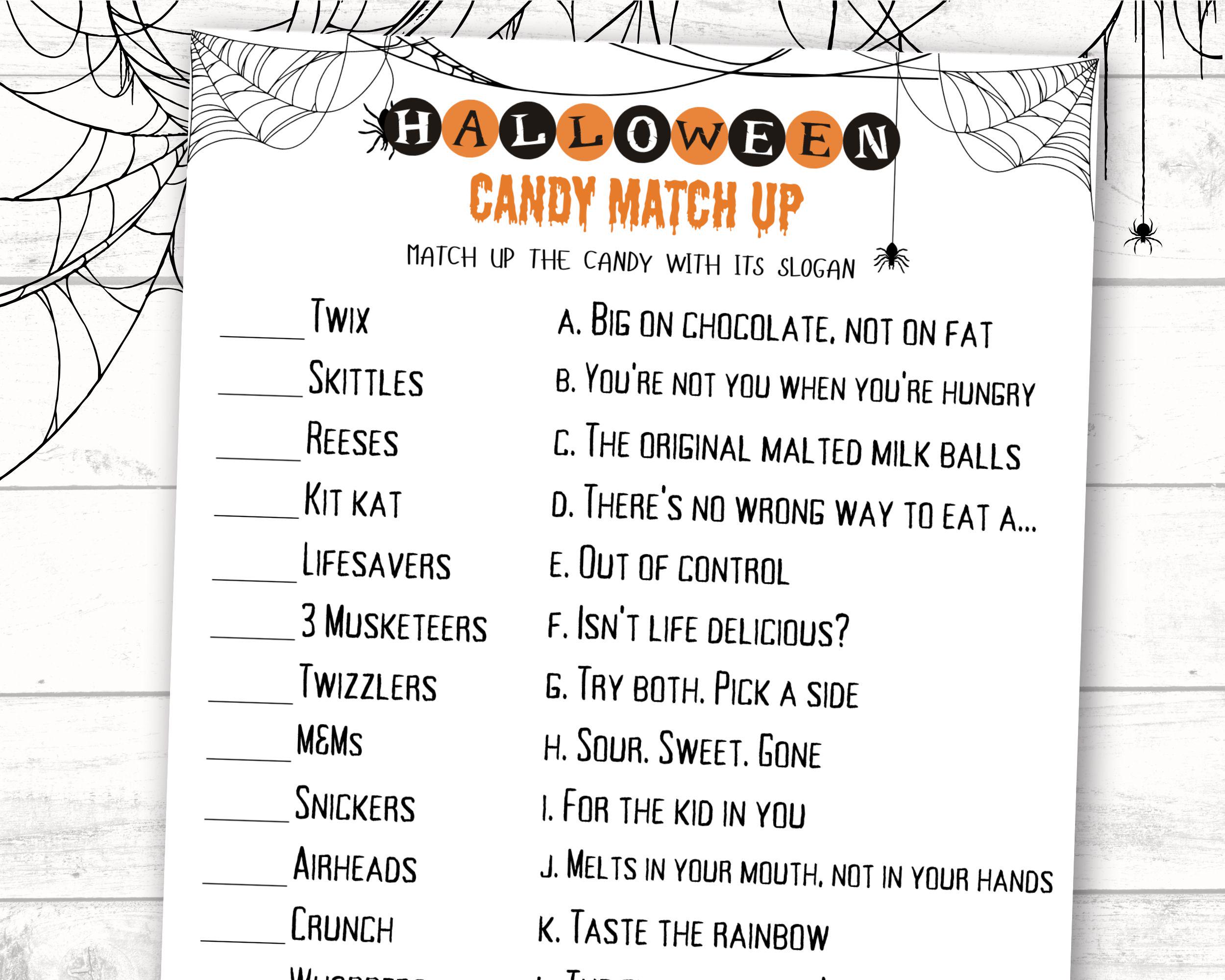 Halloween Trivia Candy Match Game, Halloween Candy Guessing Game ...