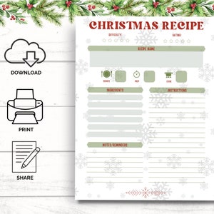 Christmas Recipe Card Template, Fillable Holiday Recipe Printable ...