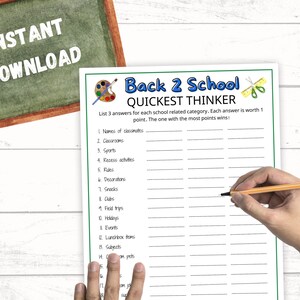 Think Fast Printable for Back to School, Think Fast Icebreaker Game ...