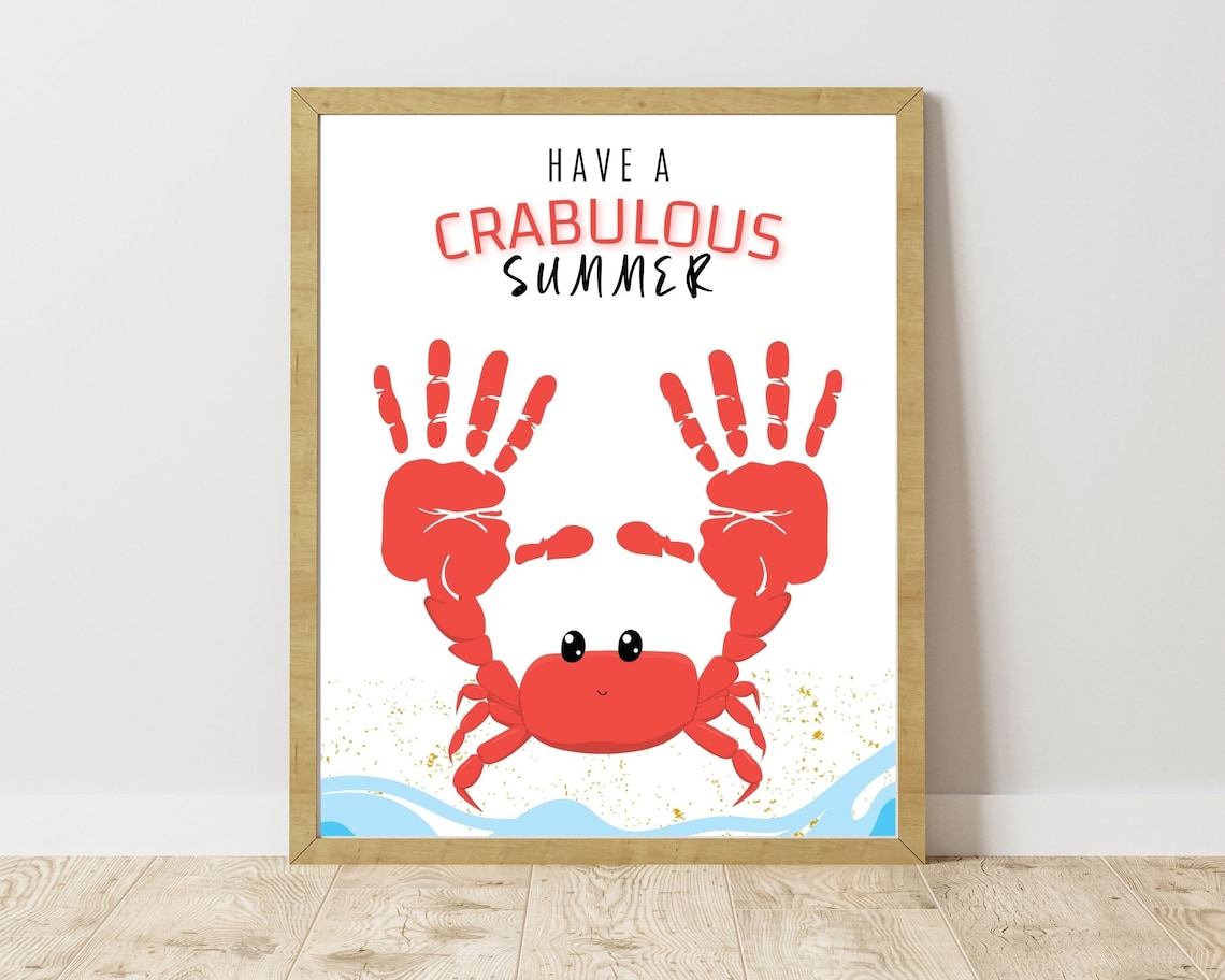 Summer Handprint Crab Craft, Handprint Art Printable, Toddler Handprint ...