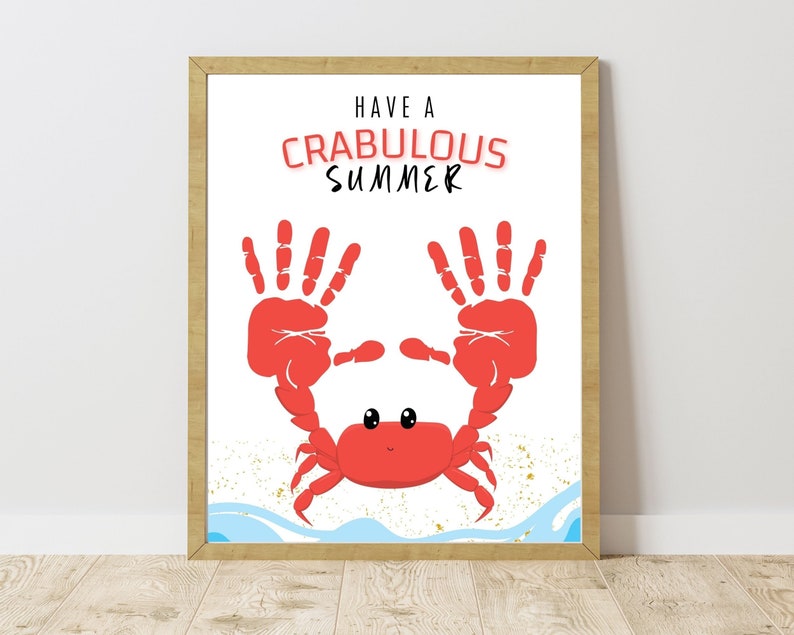 Summer Handprint Crab Craft, Handprint Art Printable, Toddler Handprint ...