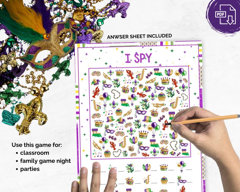 I Spy Mardi Gras Game for Kids, NOLA Game for Kids, Scavenger Hunt Game ...