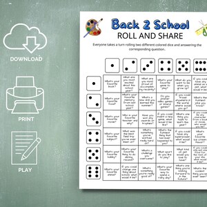 Back to School Dice Game, Roll and Share Game for Kids, Get to Know ...