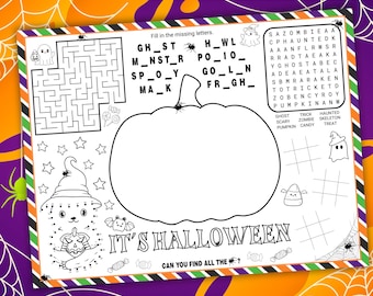 Halloween Placemat - Coloring Placemat for Kids, Kids Placemat ...