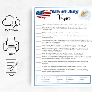 4th of July Trivia Questions Printable, Patriotic Trivia Questions and ...