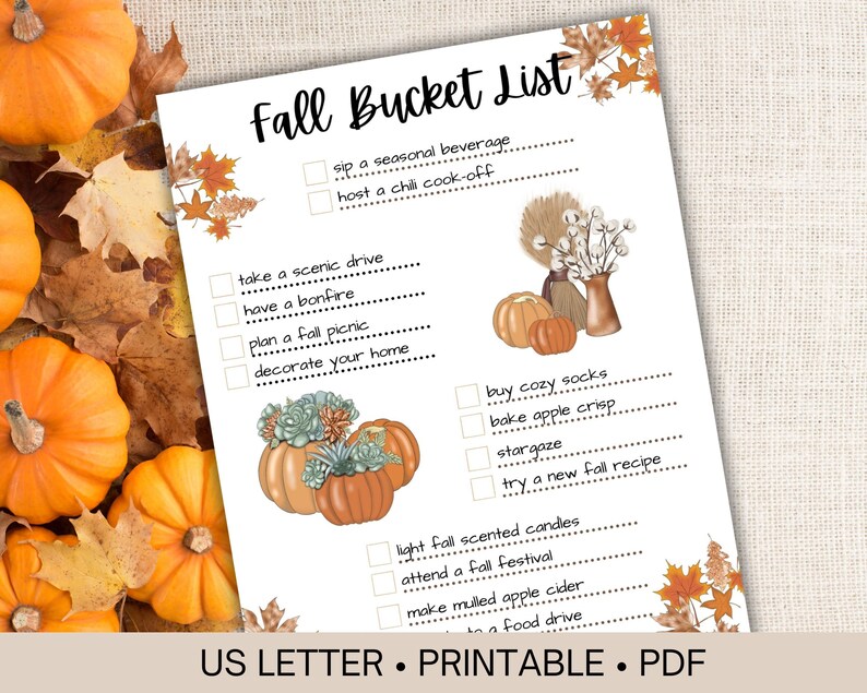 Fall Bucket List Printable, Fall Family Bucket List, Seasonal Living ...