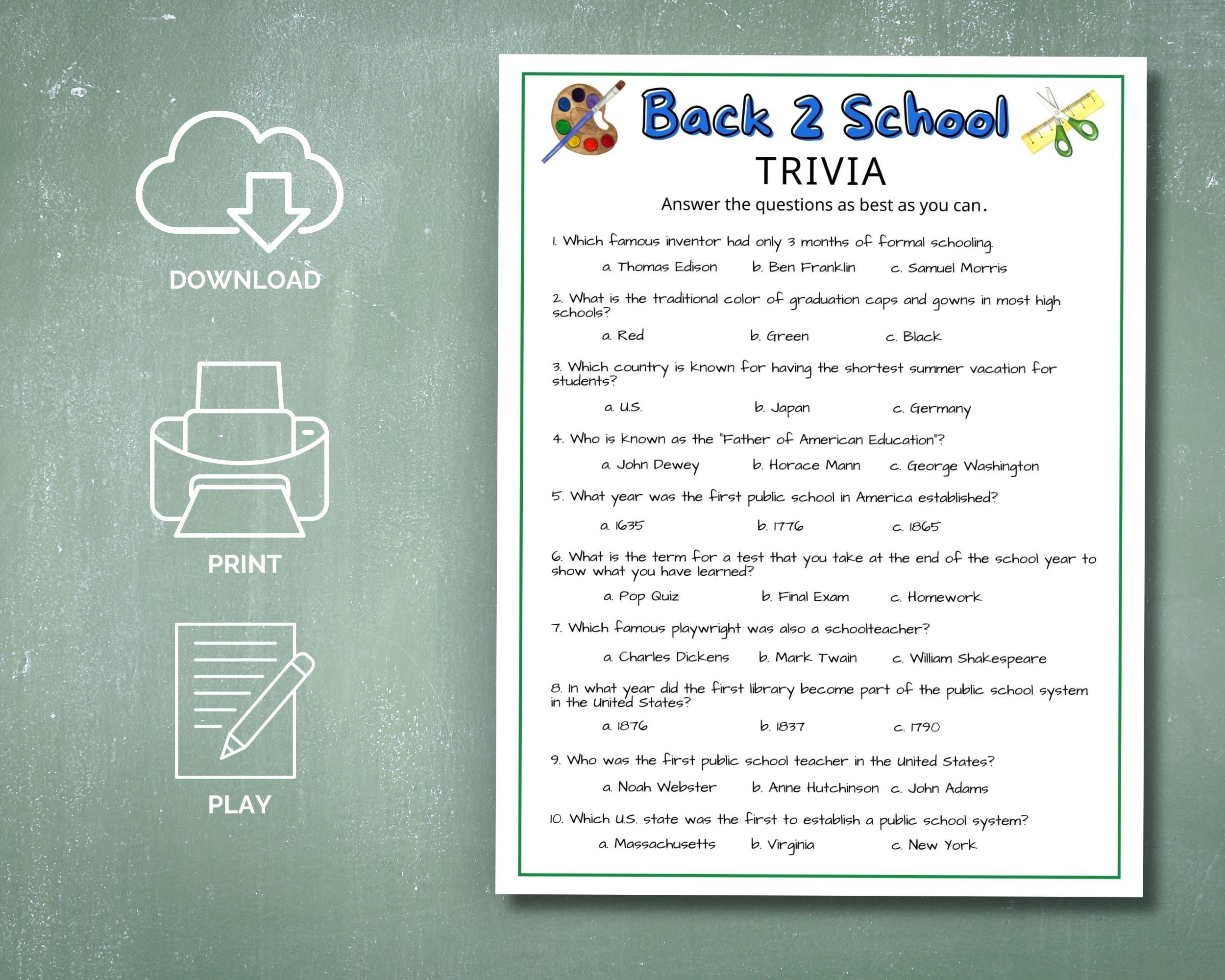 Back to School Trivia Game, Icebreaker Trivia Questions for Kids, First ...