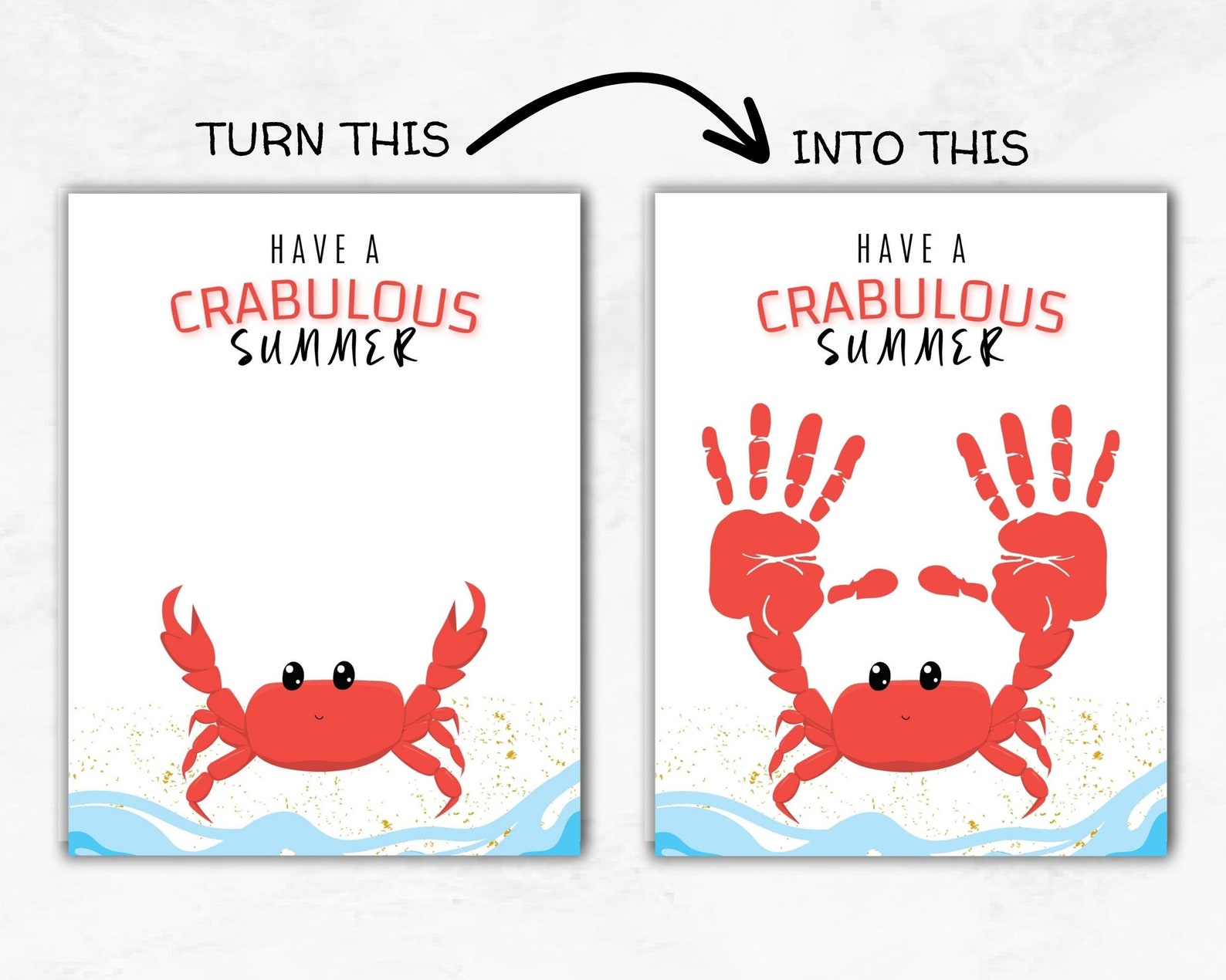 Summer Handprint Crab Craft, Handprint Art Printable, Toddler Handprint ...