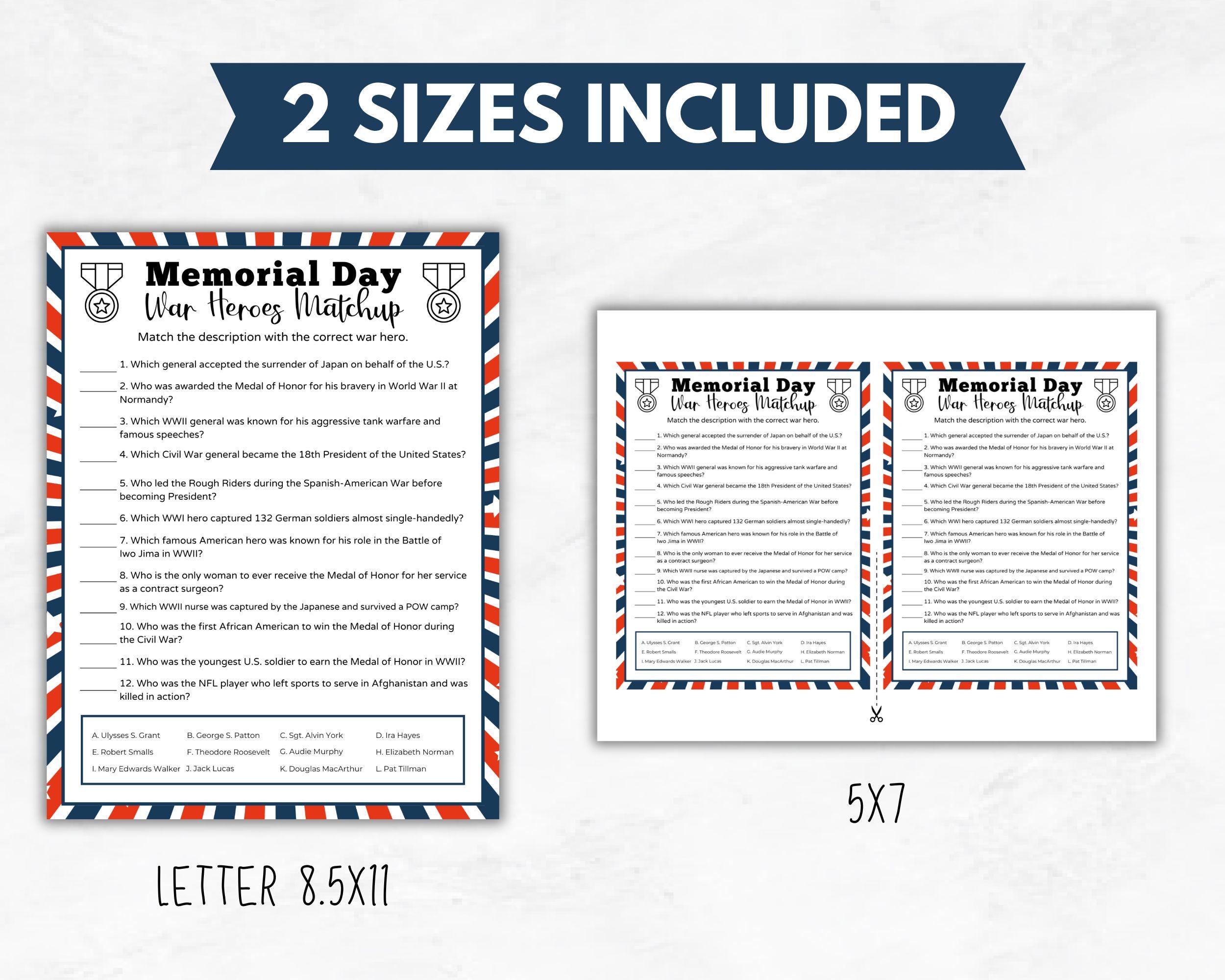 Memorial Day Trivia Questions, War Heroes Trivia Game Printable ...