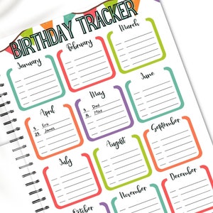 Birthday Tracker PDF, Birthday Calendar, Printable Birthday Tracker PDF ...