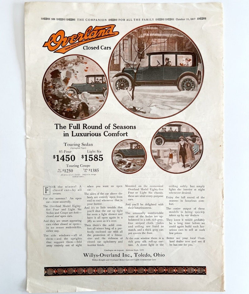 1917 Willys Overland Touring Sedan Coupe Automobile Car - Etsy