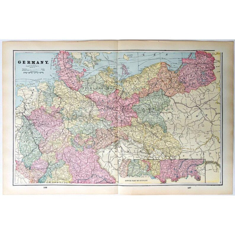 1895 Germany Map Victorian Europe Geography History Colored Poland ...