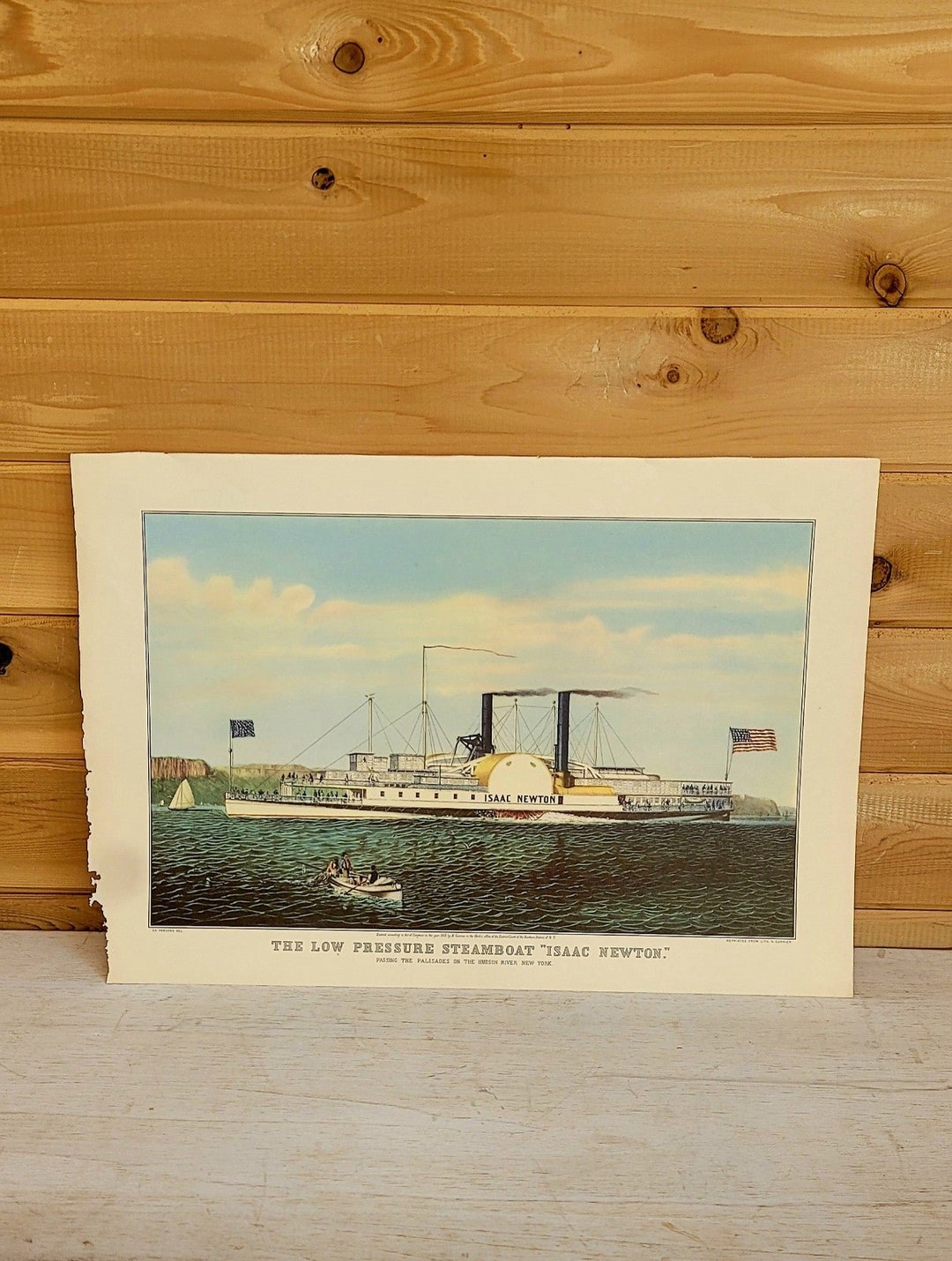 Vintage 1957 Currier & Ives Lithograph Steamboat Isaac Newton Calendar ...