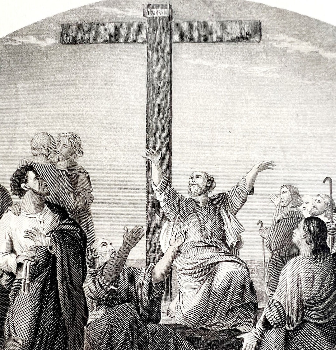 12 Disciples at the Cross 1872 Victorian Steel Engraving Antique ...