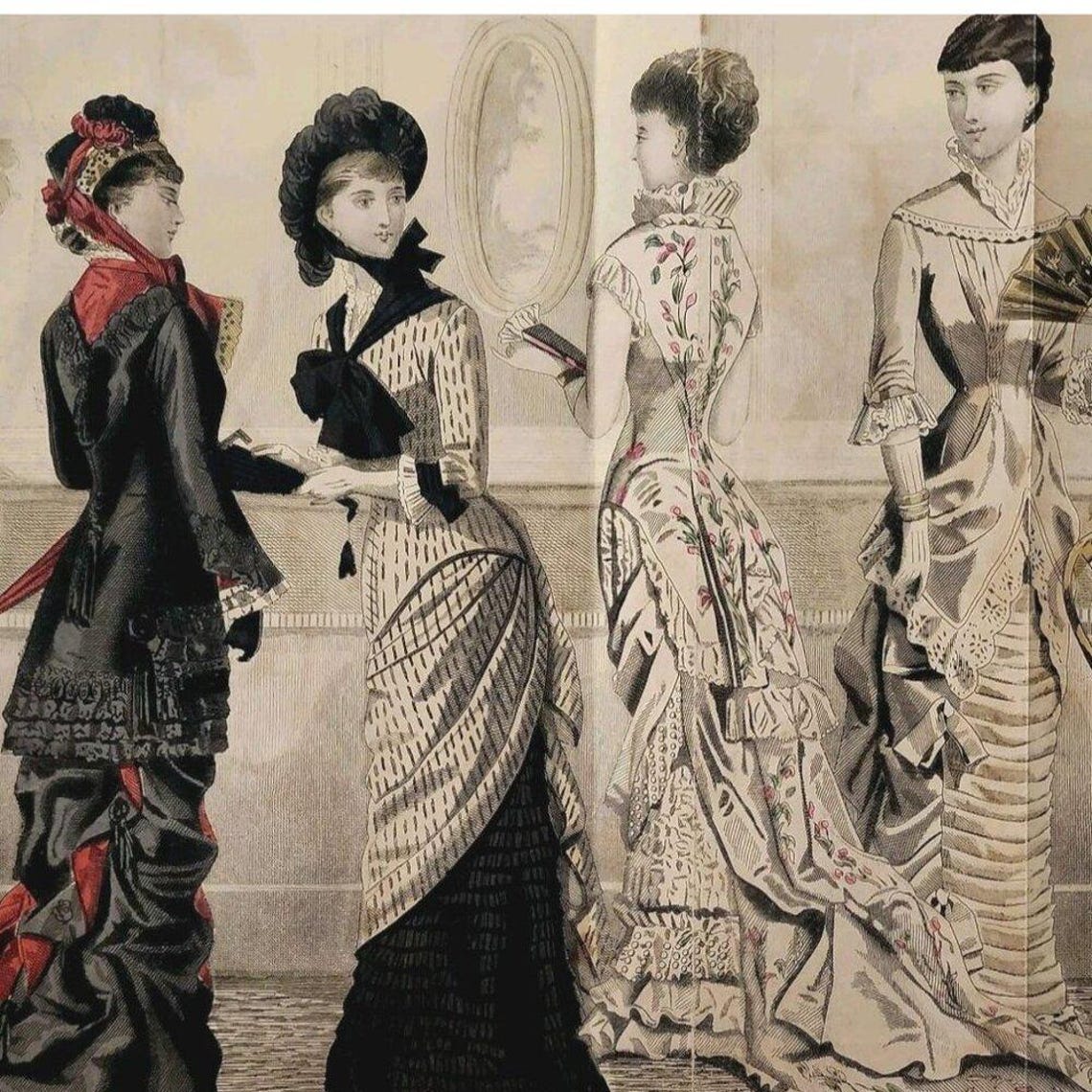1881 the Painted Dress Hand Colored Engraving Victorian Women's Fashion ...