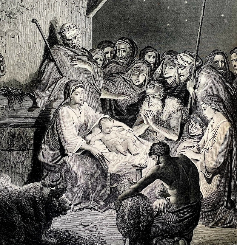 Nativity Baby Jesus Steel Engraving 1872 Gustave Dore Victorian Art ...