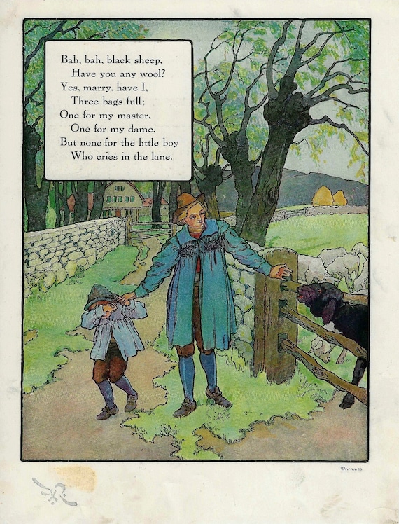 Antique Bah Black Sheep Mother Goose Rhyme Art Print 1915 Dual - Etsy