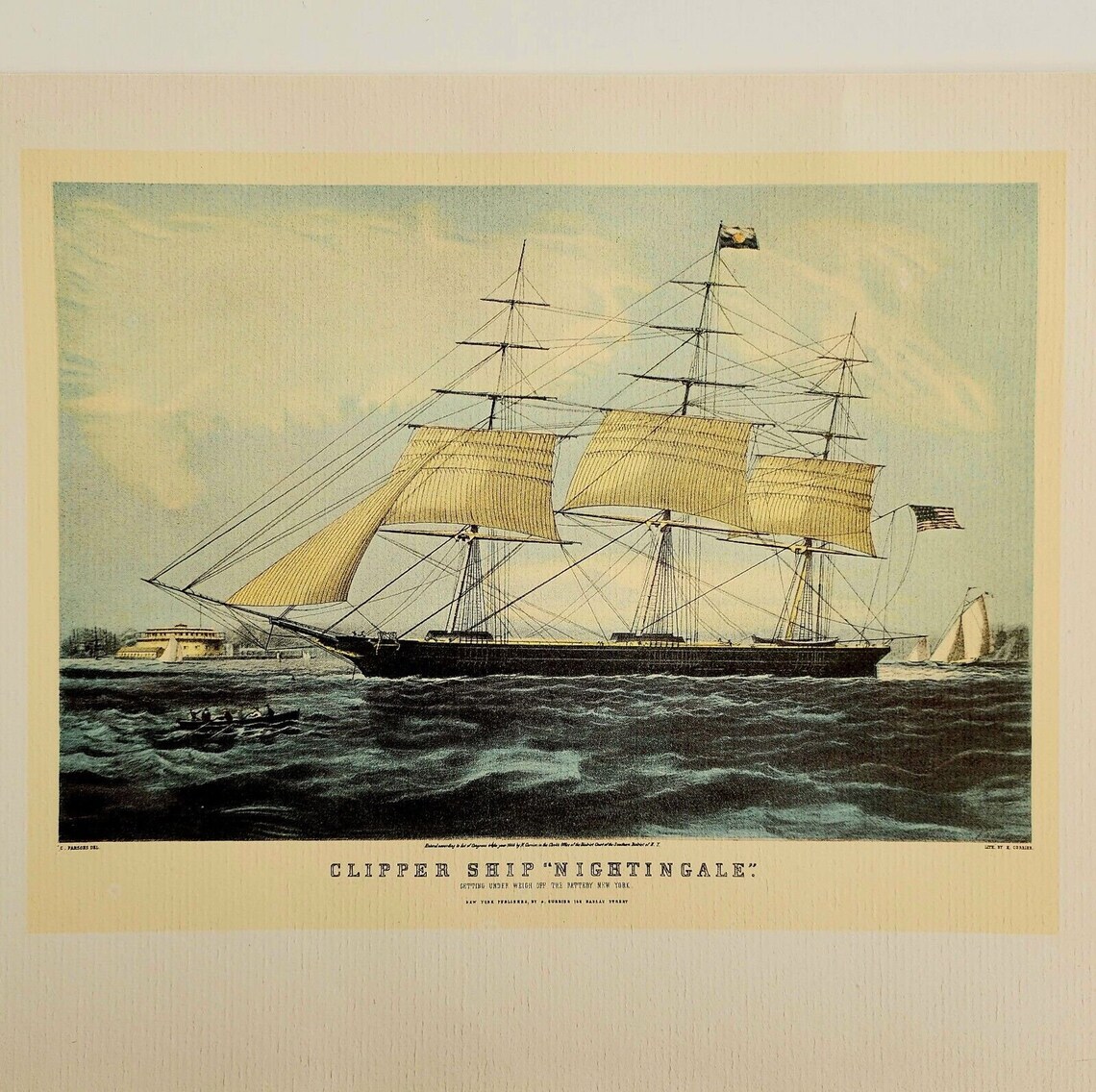 1930 Clipper Ship Nightingale Lithograph Print Currier & Ives Art ...