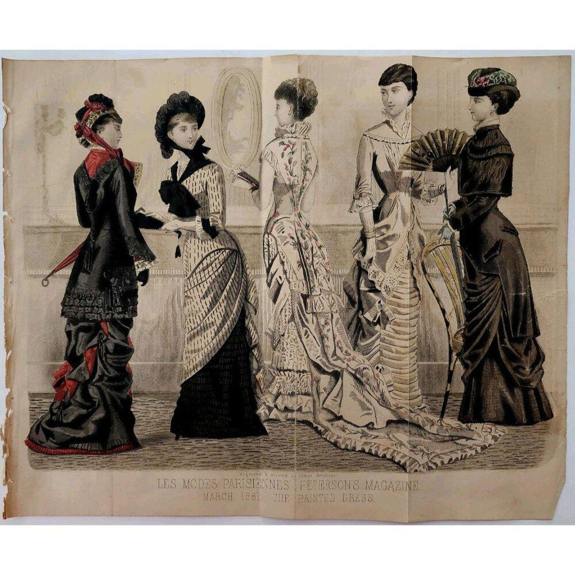1881 the Painted Dress Hand Colored Engraving Victorian Women's Fashion ...