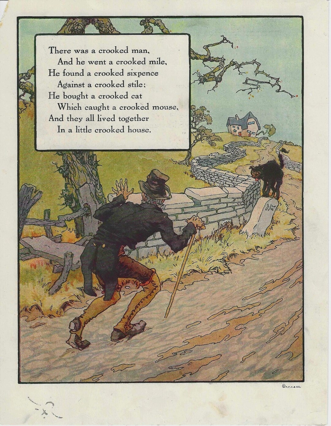Antique Crooked Man Mother Goose Rhyme Art Print 1915 Dual Sided 8 X 10 ...
