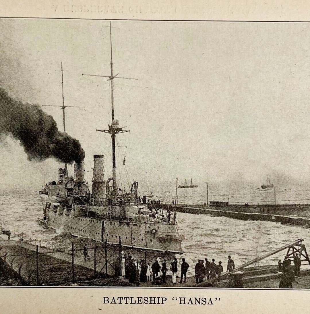 1914 WW1 Print Battleship Hansa Antique Military Period Nautical War ...