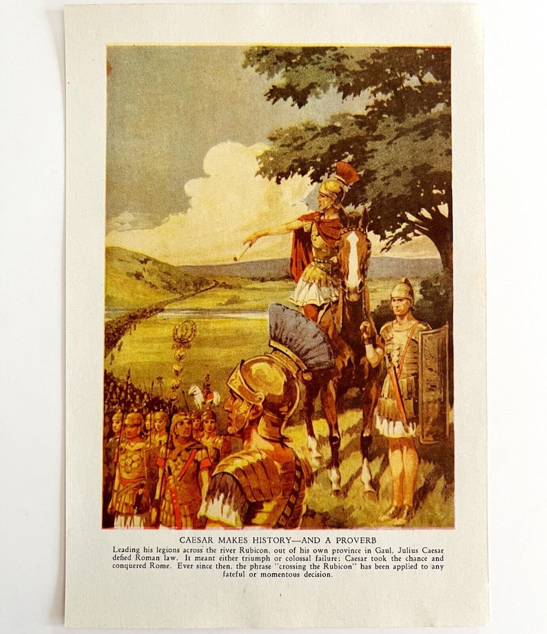 1937 Julius Caesar Crossing Rubicon Litho Art Print Roman History Gaul ...
