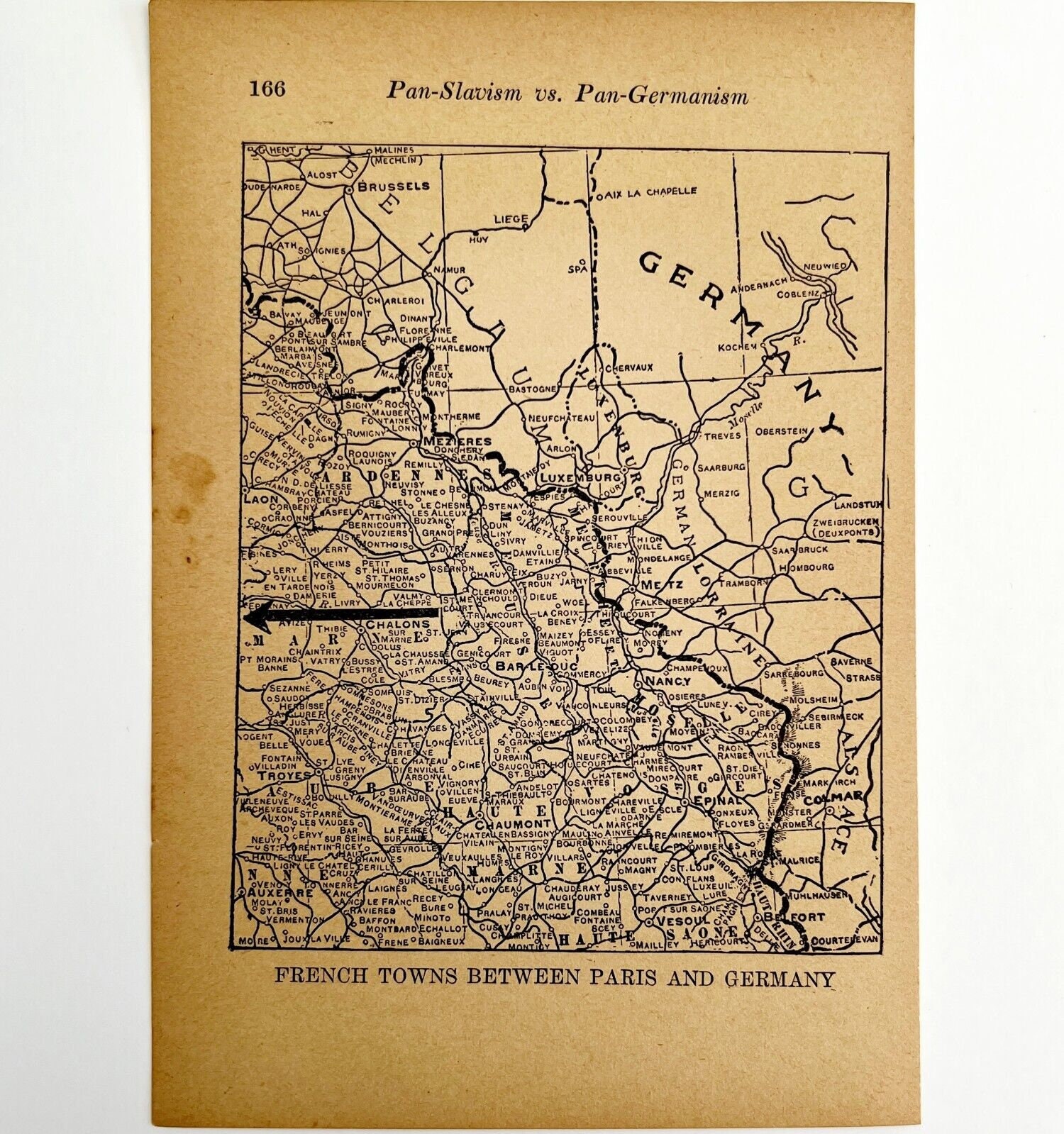 1914 WW1 Print Map of French Towns Between Paris and German Antique ...