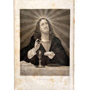 Our Savior Jesus Christ Engraving 1868 Victorian Religious Art Bread ...