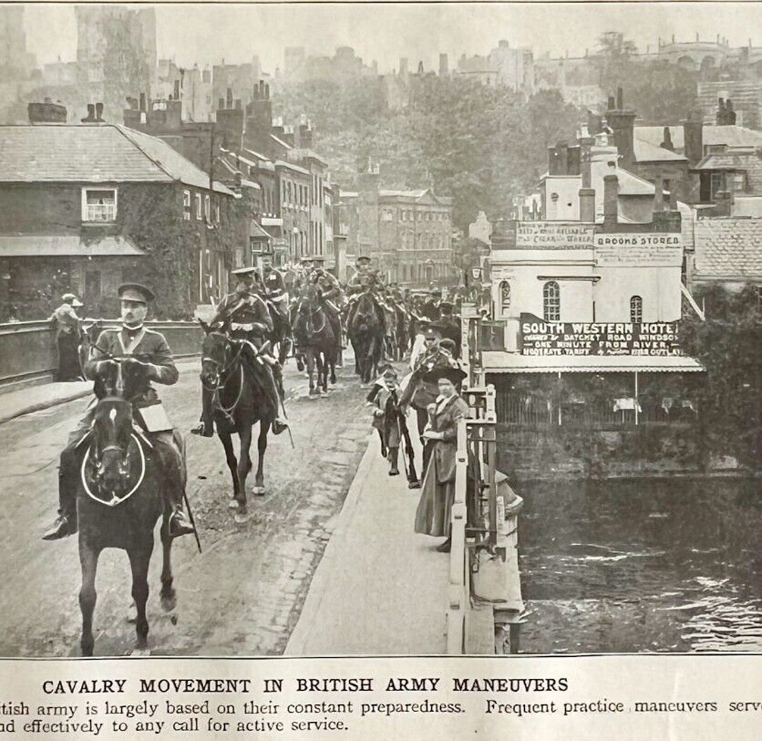 1914 British Horse Cavalry South Western Hotel Windsor WW1 Print ...