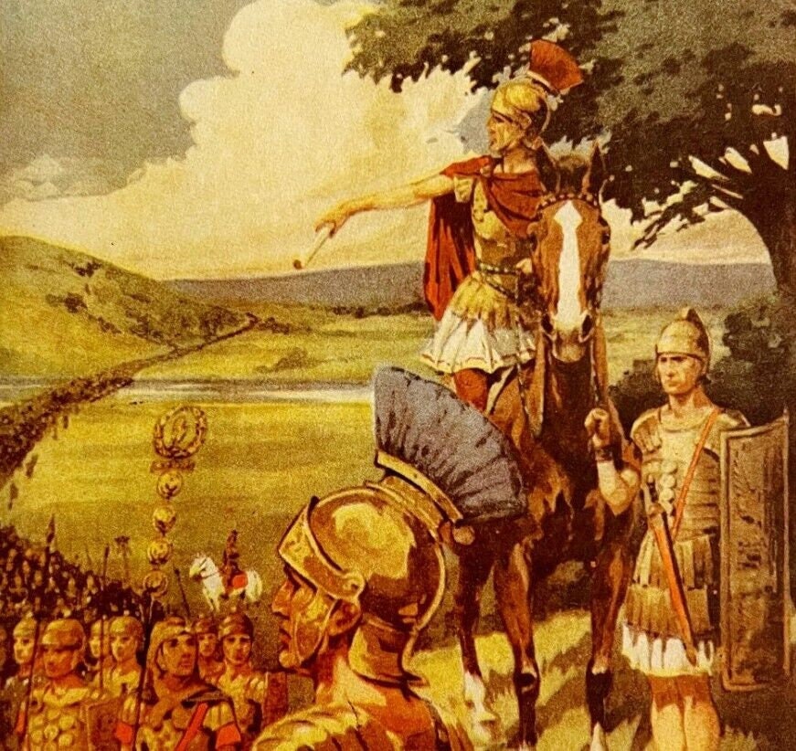 1937 Julius Caesar Crossing Rubicon Litho Art Print Roman History Gaul ...