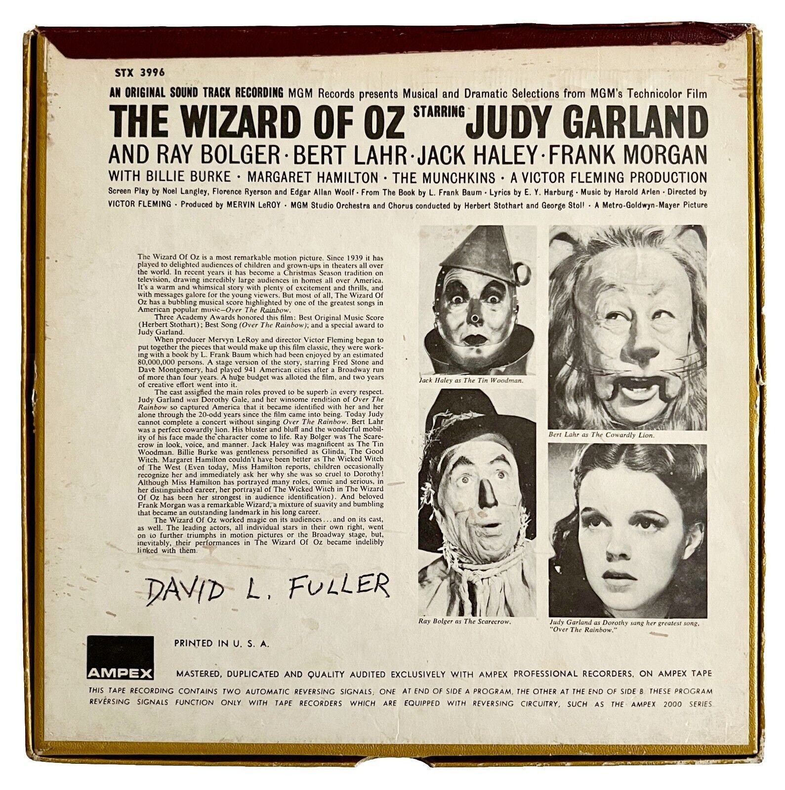 Wizard of Oz Judy Garland Stereo Tape Reel Soundtrack 1956 4 Track 3.75 ...
