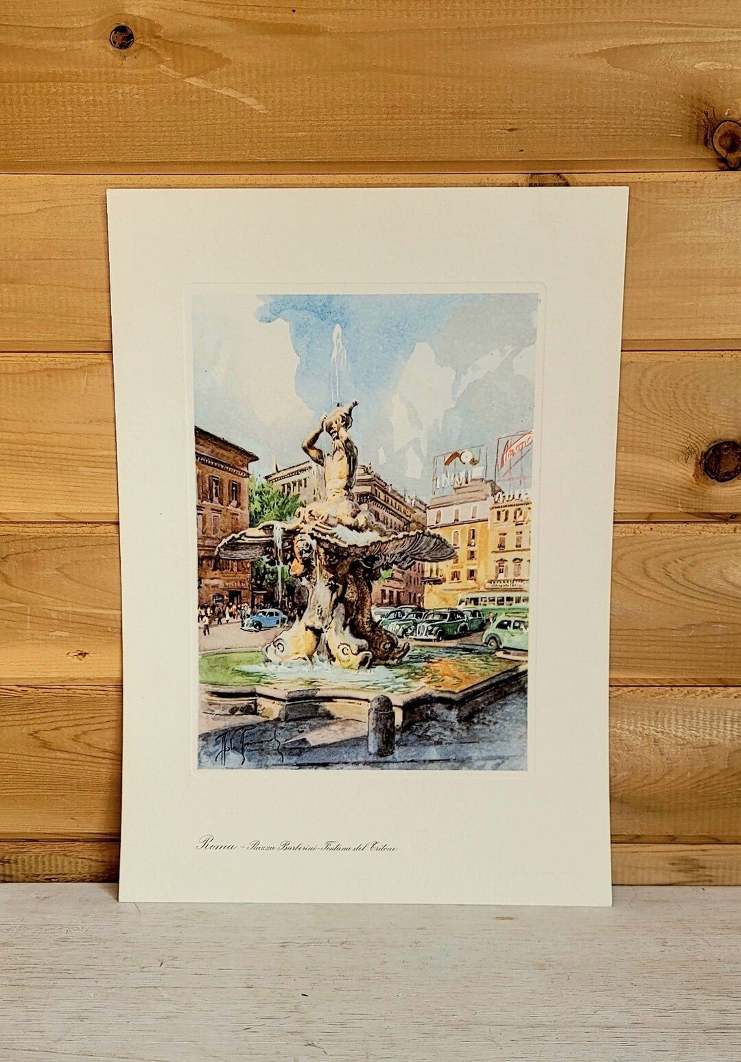 Vintage Italy Aldo Raimondi Rome Piazza Barberini 1960 Giclee Print Art ...