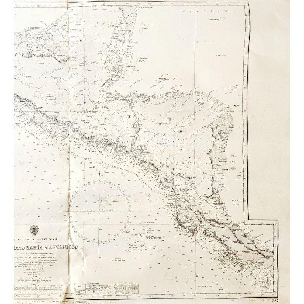 1970 Nautical Ship Map Isla Coiba to Bahia Manzanillo 50"x28" Sailing ...