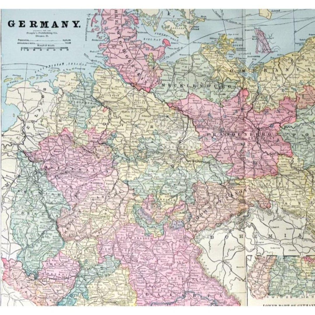 1895 Germany Map Victorian Europe Geography History Colored Poland ...