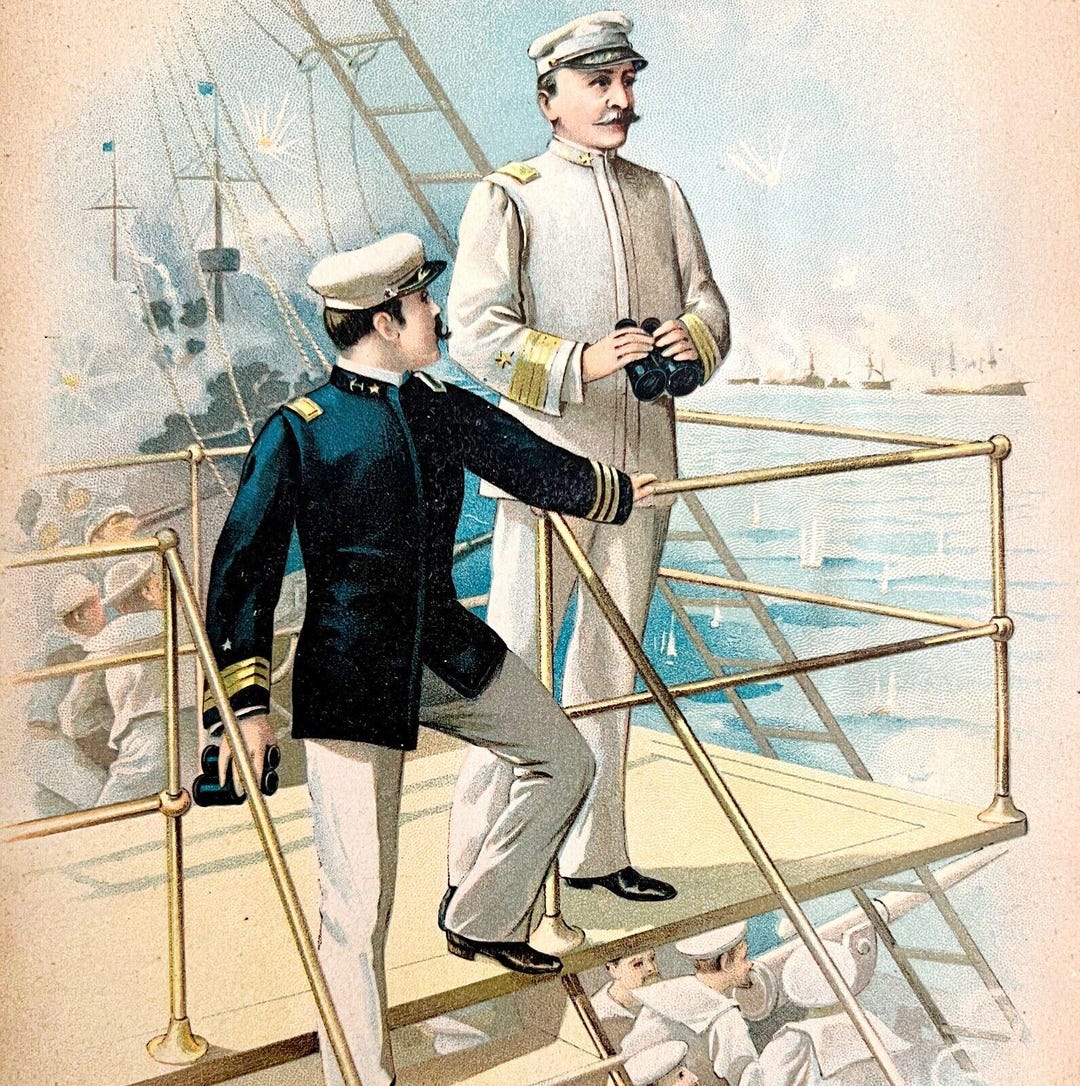 Commodore Dewey Battle in Manila Bay Cuba 1899 Victorian Lithograph ...