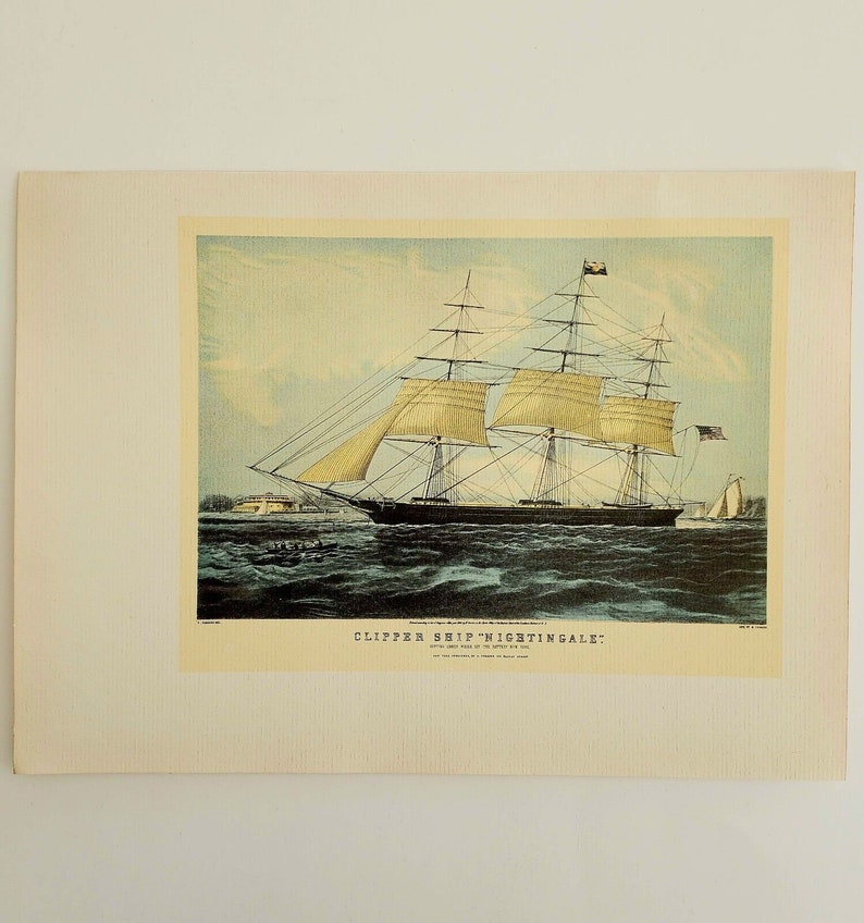 1930 Clipper Ship Nightingale Lithograph Print Currier & Ives Art ...