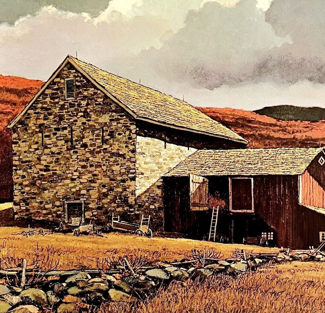 1974 Fieldstone Barn Print Farm Agriculture History New England 10.75 X ...