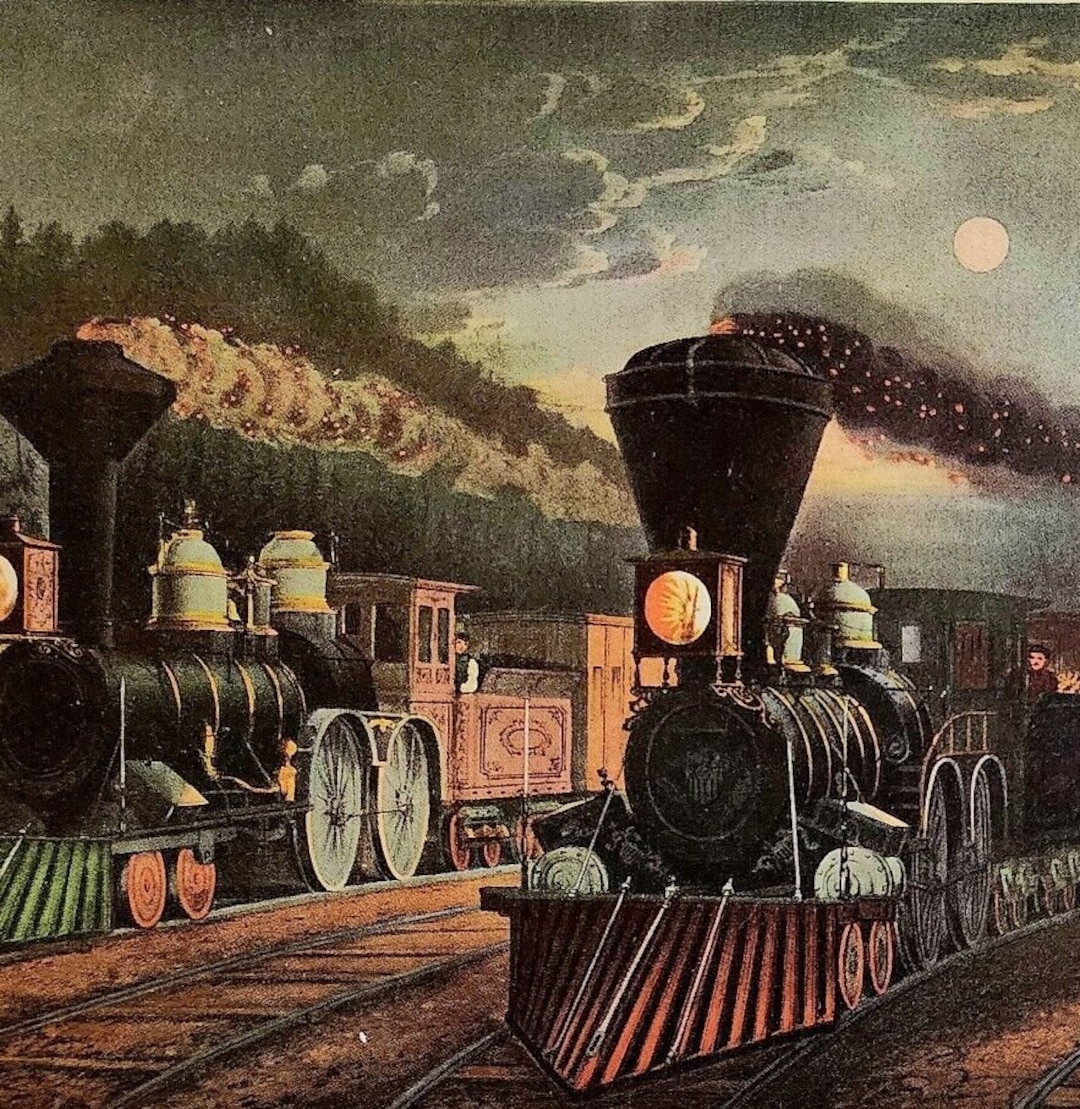 1930 the Lightning Express Trains Lithograph Print Currier & Ives Art ...