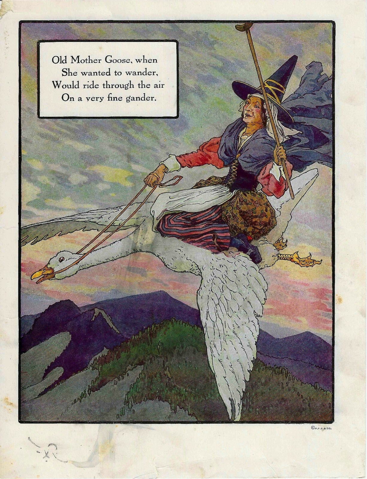 Antique Old Mother Goose Nursery Rhyme Art Print 1915 Dual Sided 8 X 10 ...