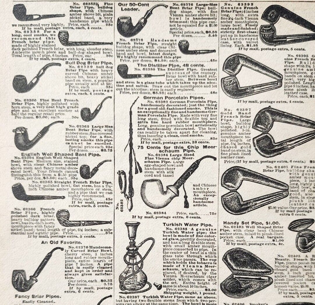 1900 Tobacco Pipes Hookah Advertisement Victorian Sears Roebuck 5.25x7 ...