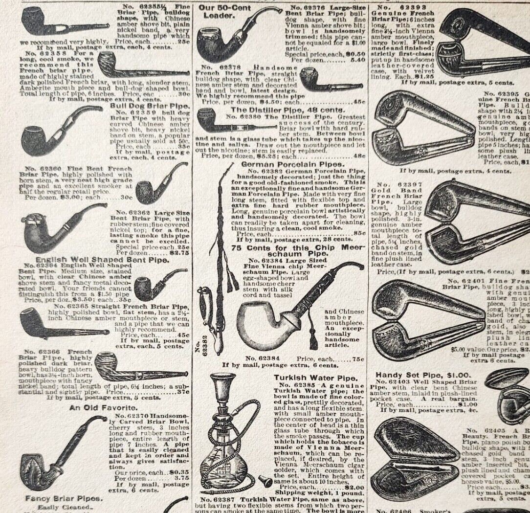 1900 Tobacco Pipes Hookah Advertisement Victorian Sears Roebuck 5.25x7 ...