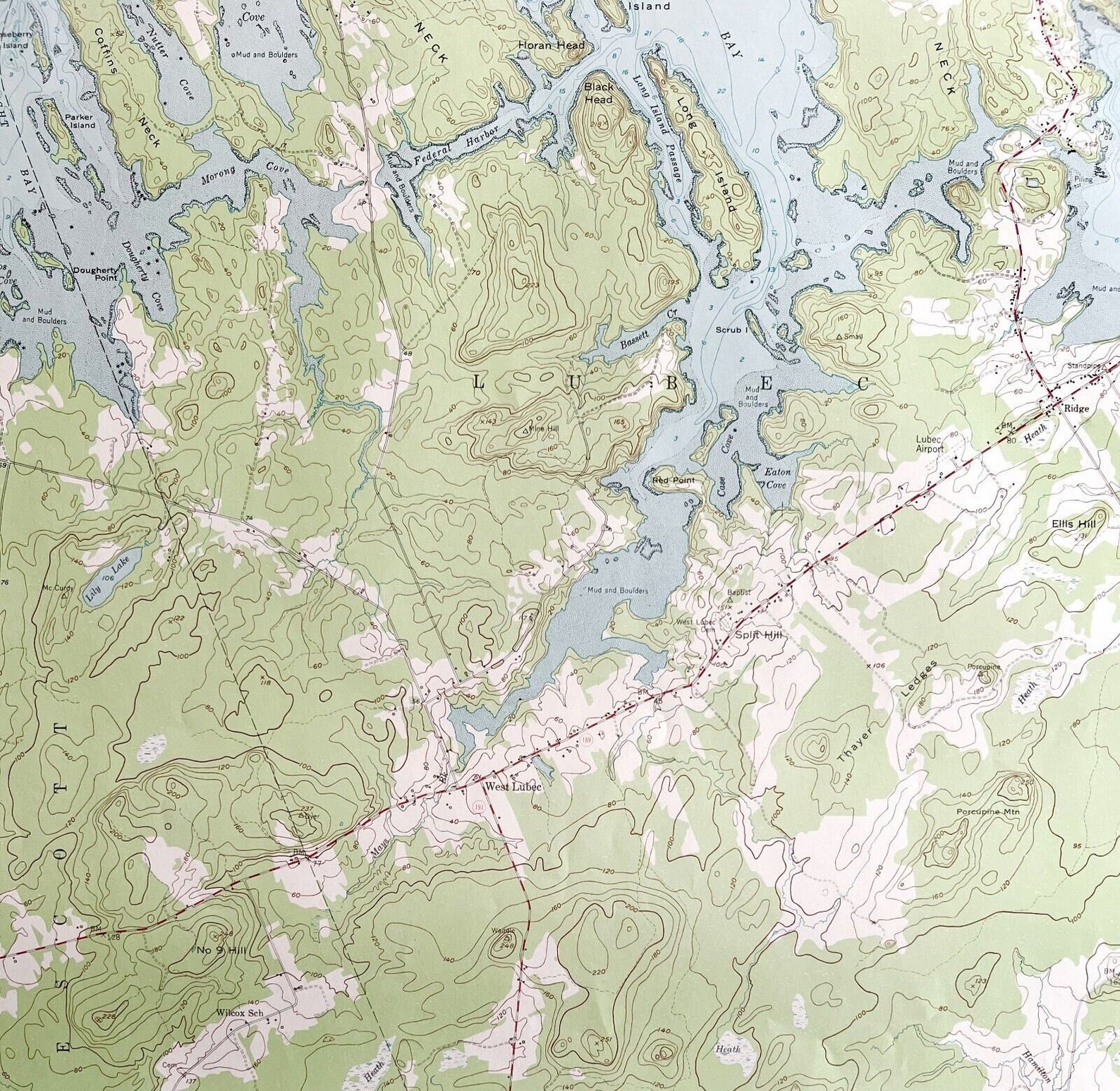 Map West Lubec Maine USGS 1949 Topographic Vintage Survey 1:24000 27x22 ...