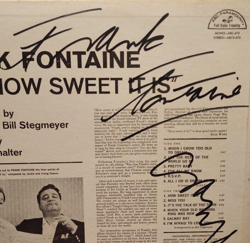 Frank Fontaine SIGNED Sings How Sweet It is Autographed Record 1963 33 ...