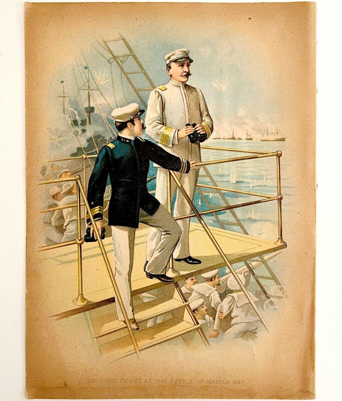 Commodore Dewey Battle in Manila Bay Cuba 1899 Victorian Lithograph ...