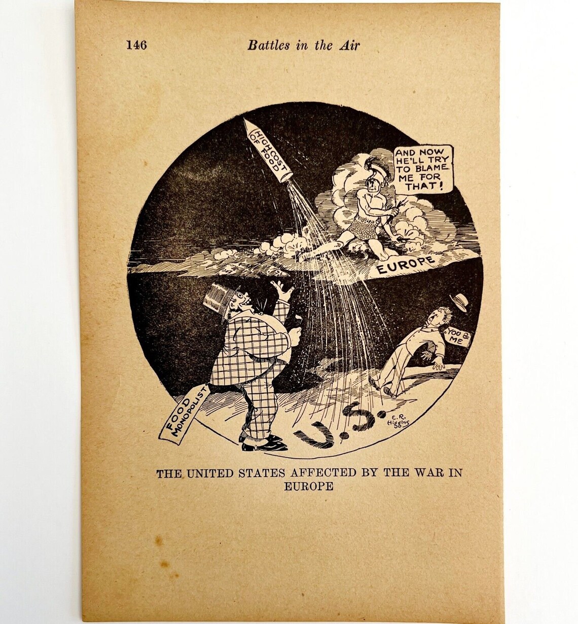1914 WW1 Print U.S Food Monopoly Satire Higgins Art Antique Military ...