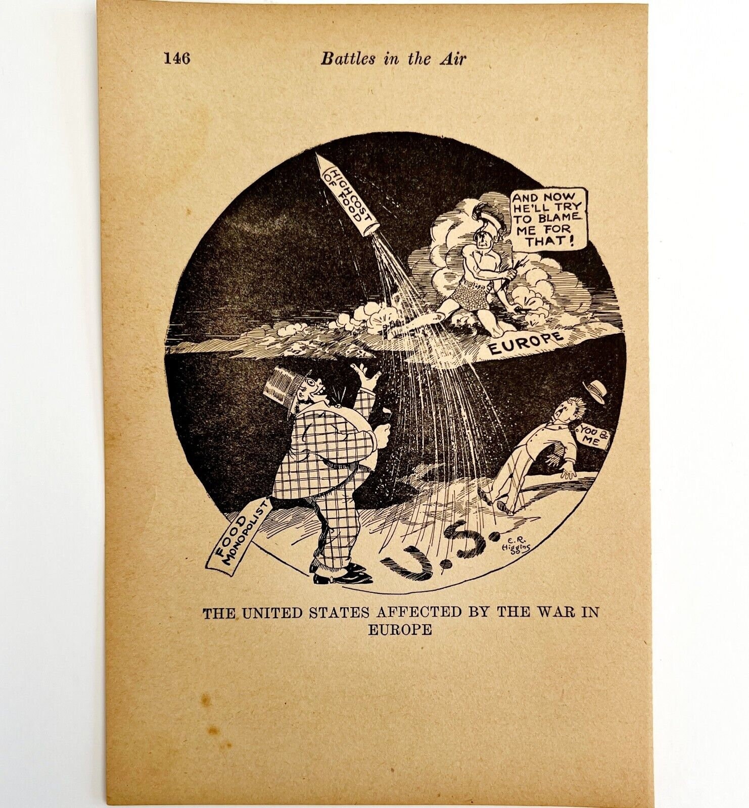 1914 WW1 Print U.S Food Monopoly Satire Higgins Art Antique Military ...