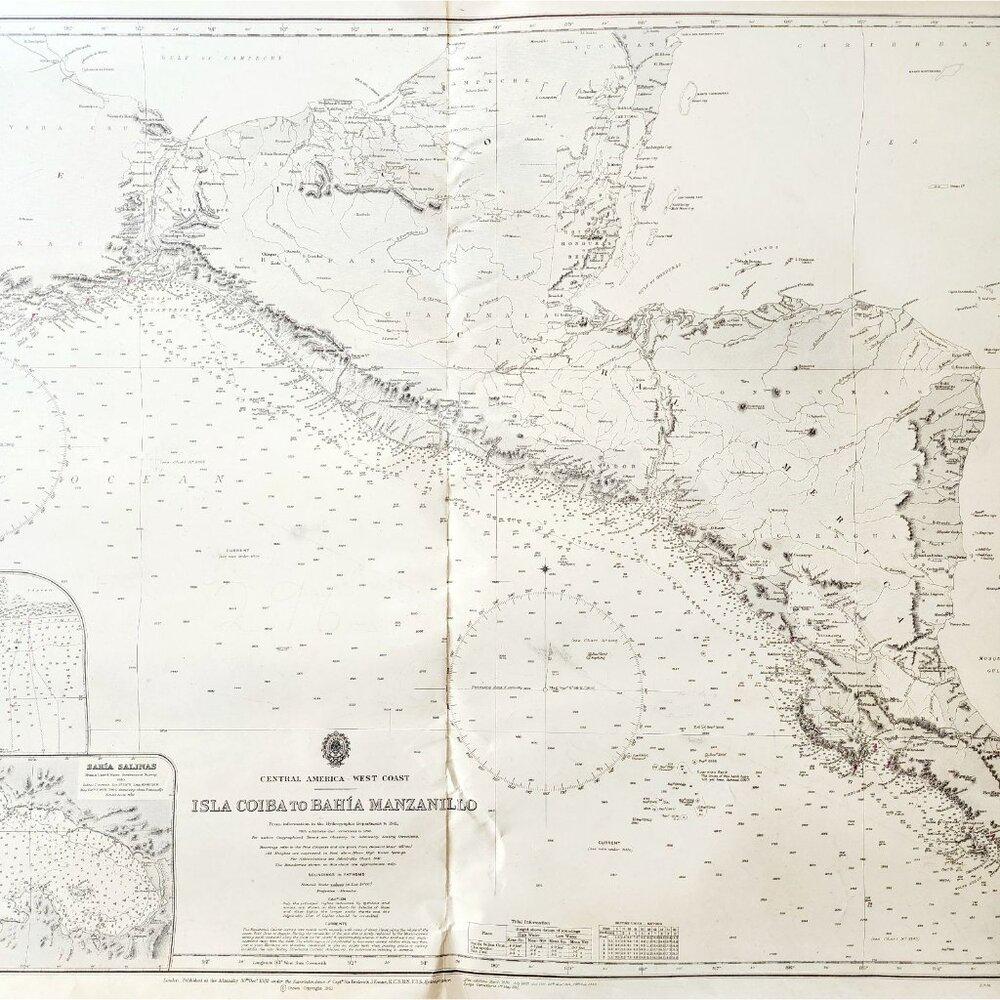 1970 Nautical Ship Map Isla Coiba to Bahia Manzanillo 50"x28" Sailing ...
