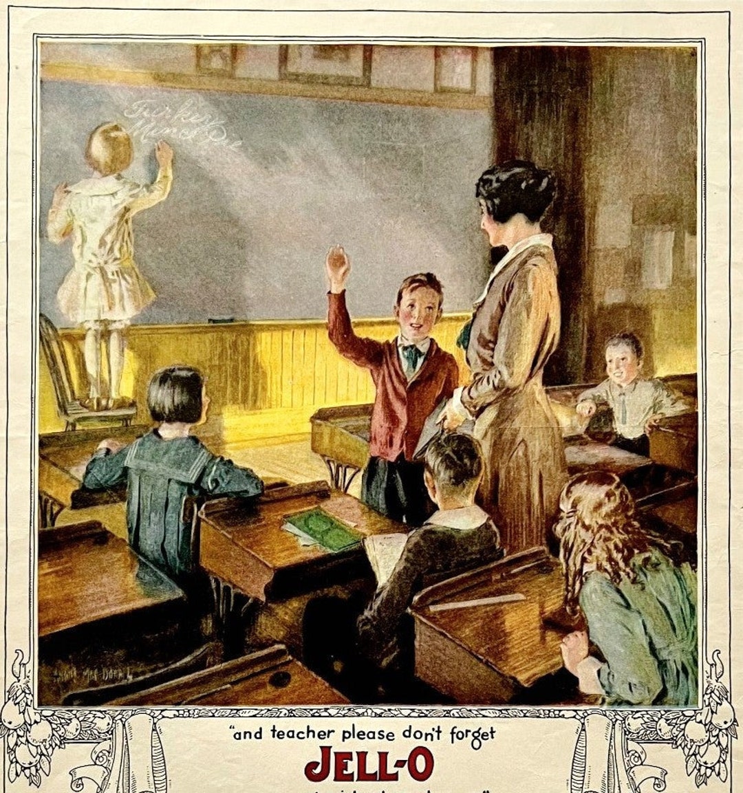 1922 Jell-o Dessert School Lithograph XL Advertisement 14 X 11 Gelatin ...